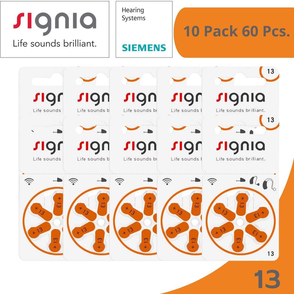 10แพค60ก้อน ถ่านเครื่องช่วยฟังเบอร์13 SIGNIA BySiemens A13 Pr48 HearingAidBatteriesใส่เครื่อง ...