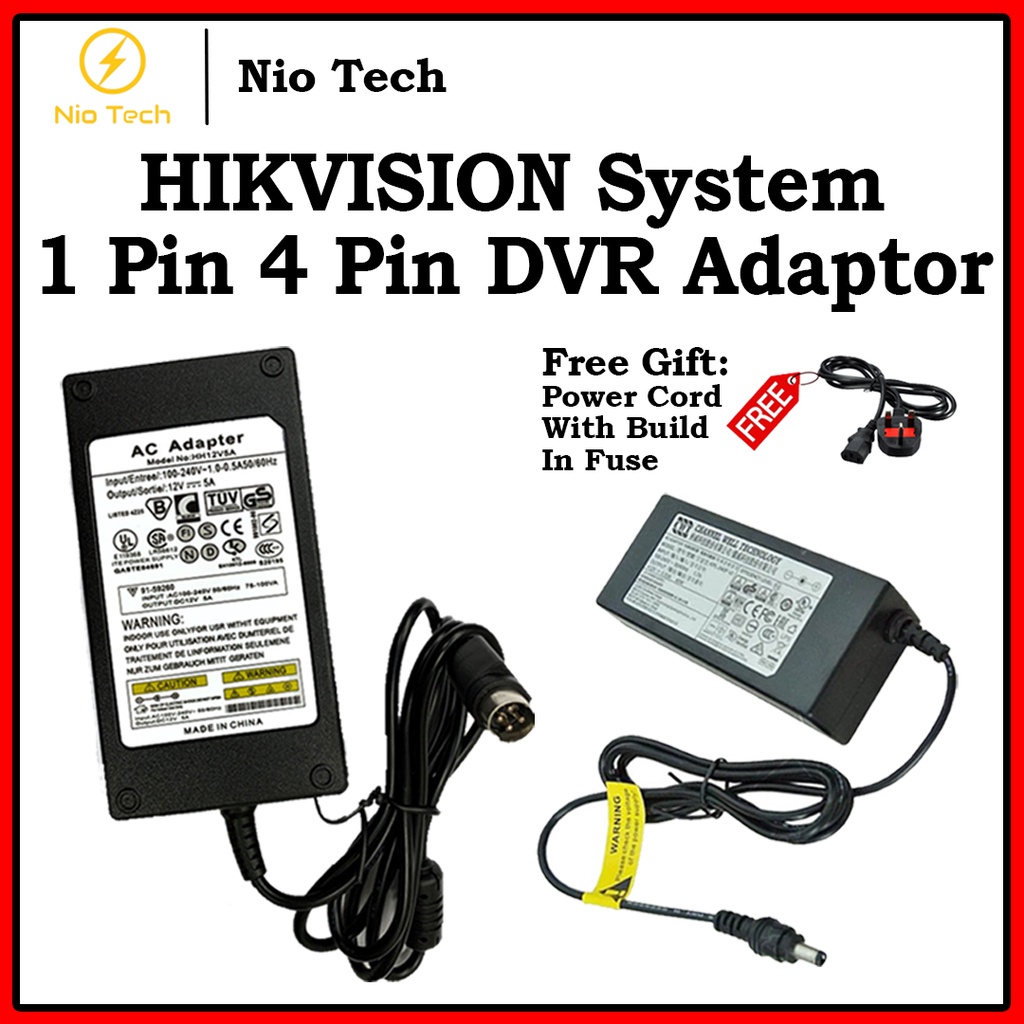 Niotech HIKVISION DVR Adaptor Power Adapter 12V5A 12V3A 1Pin 4pin ...