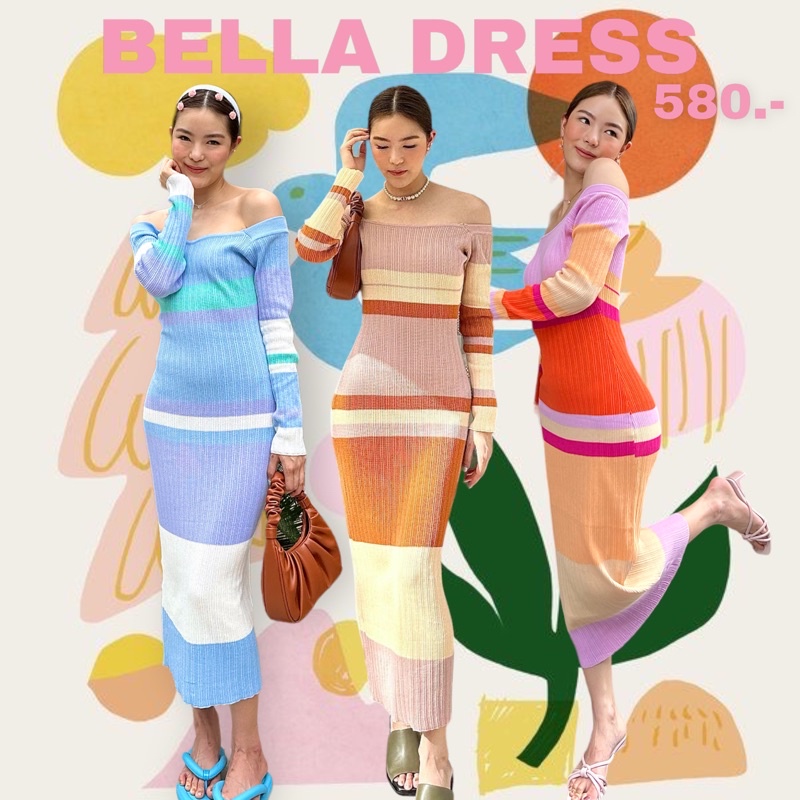 Bella Dress เดรสปาดไหล่ผ้าknittingทอ | Shopee Thailand