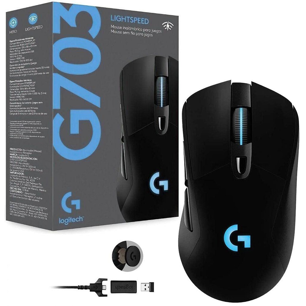 MOUSE (เมาส์ไร้สาย) LOGITECH GAMING GEAR G703 HERO WIRELESS LIGHTSPEED 16K SENSOR ประกัน 2ปี ...
