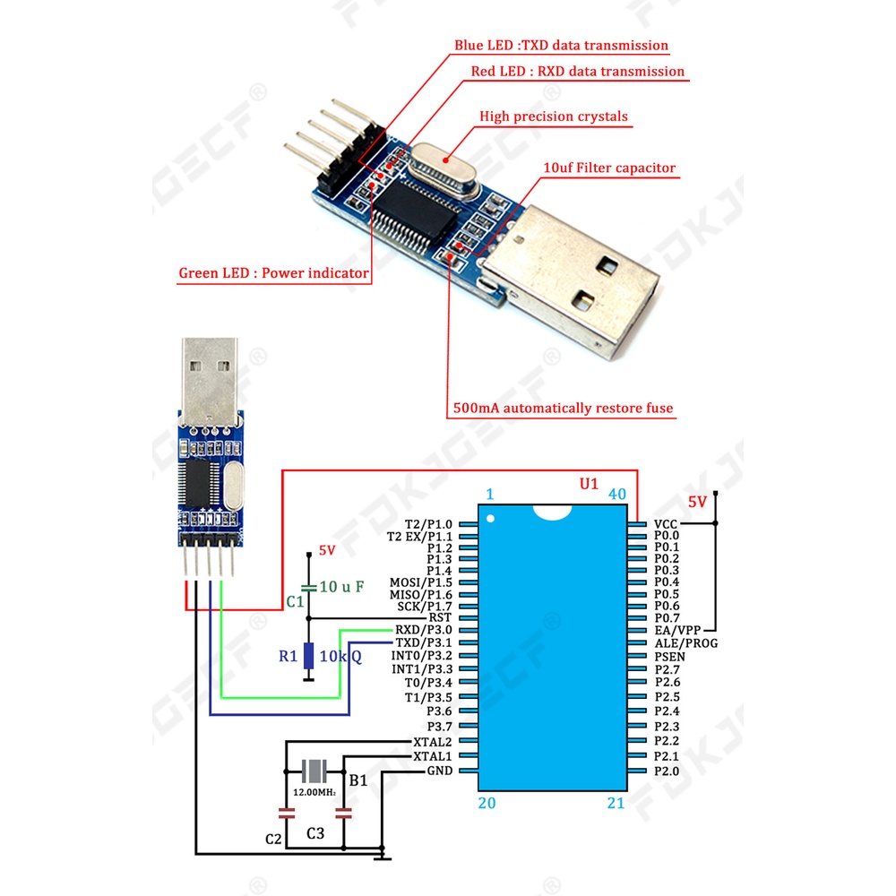 โมดูลอะแดปเตอร์แปลง PL2303 PL2303HX PL2303TA USB เป็น RS232 TTL พร้อมฝา ...