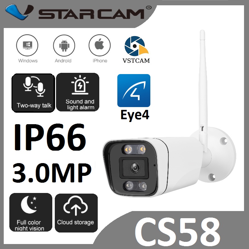 Vstarcam CS58 ความละเอียด 3 ล้านพิกเซล กล้องวงจรปิดไร้สาย กล้องนอกบ้าน Outdoor WiFi IP Camera ...