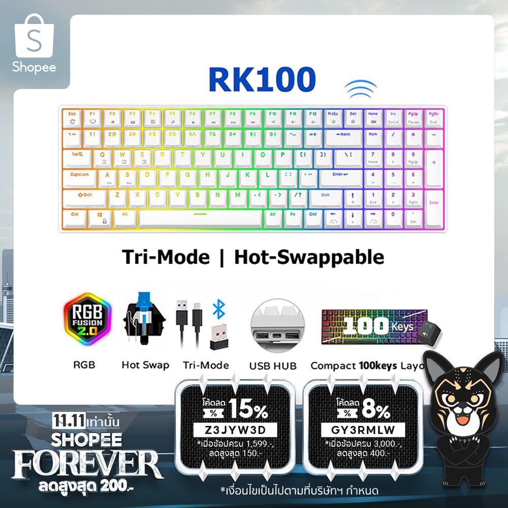 [ลด 150.- ใช้โค้ด JOYS100RK] ROYAL KLUDGE RK100 RGB Hotswap | 3 โหมด BT ...