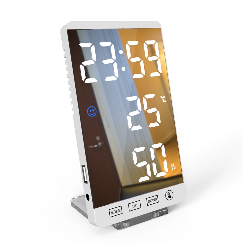 6 Inch Mirror LED Alarm Clock Touch Control Wall Digital Clock Time ...