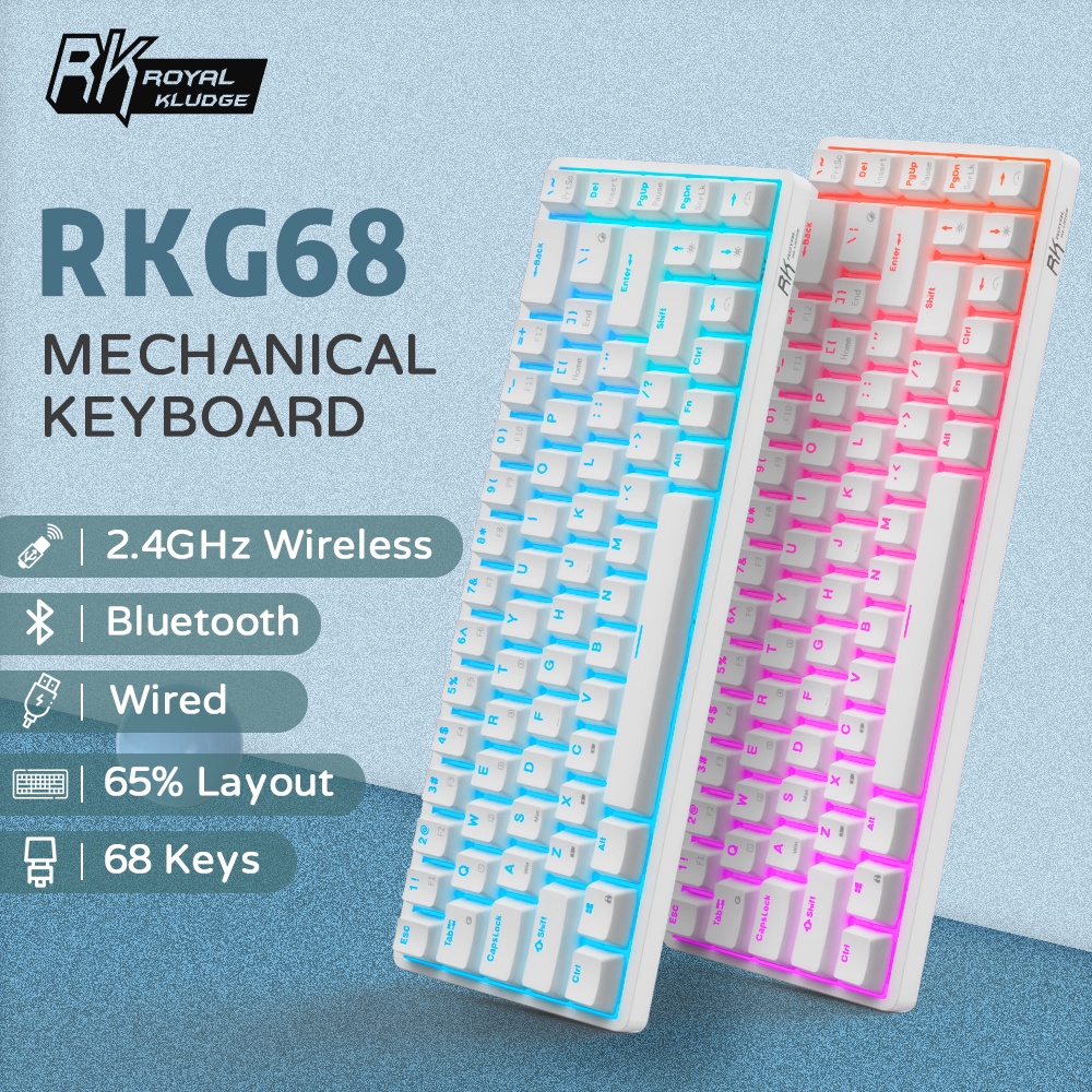ROYAL KLUDGE RK G68 คีย์บอร์ดไร้สาย คีย์บอร์ดเกมมิ่งเครื่องกล 2.4Ghz ...