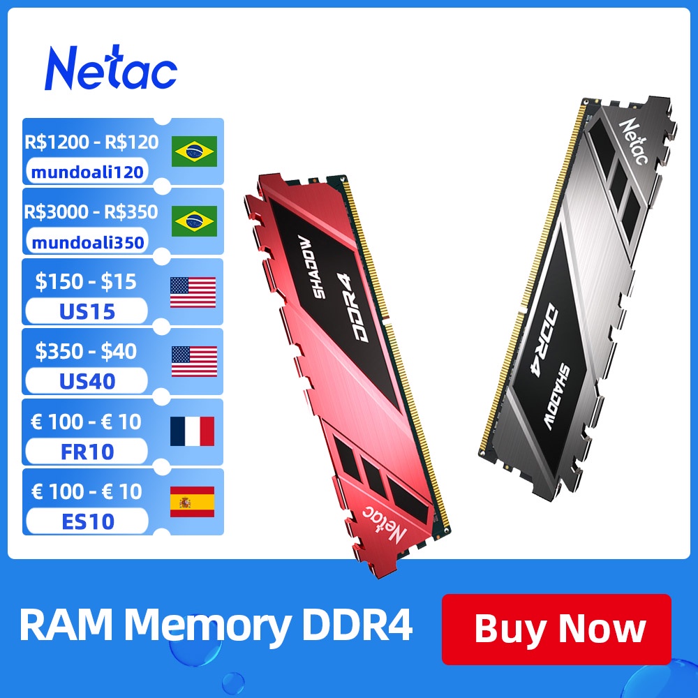 Netac RAM DDR4 8GB 16GB Memory DDR4 3200mhz 3600mhz 2666mhz Memoria Modules Ram Heat sink for ...
