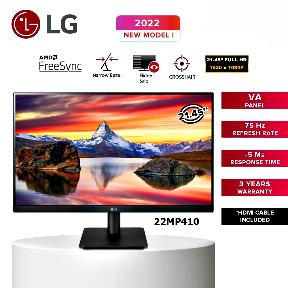MONITOR (จอมอนิเตอร์) LG 22MP410-B 21.5" VA 75Hz Full HD FREESYNC รับประกัน 3 - Y | Shopee Thailand
