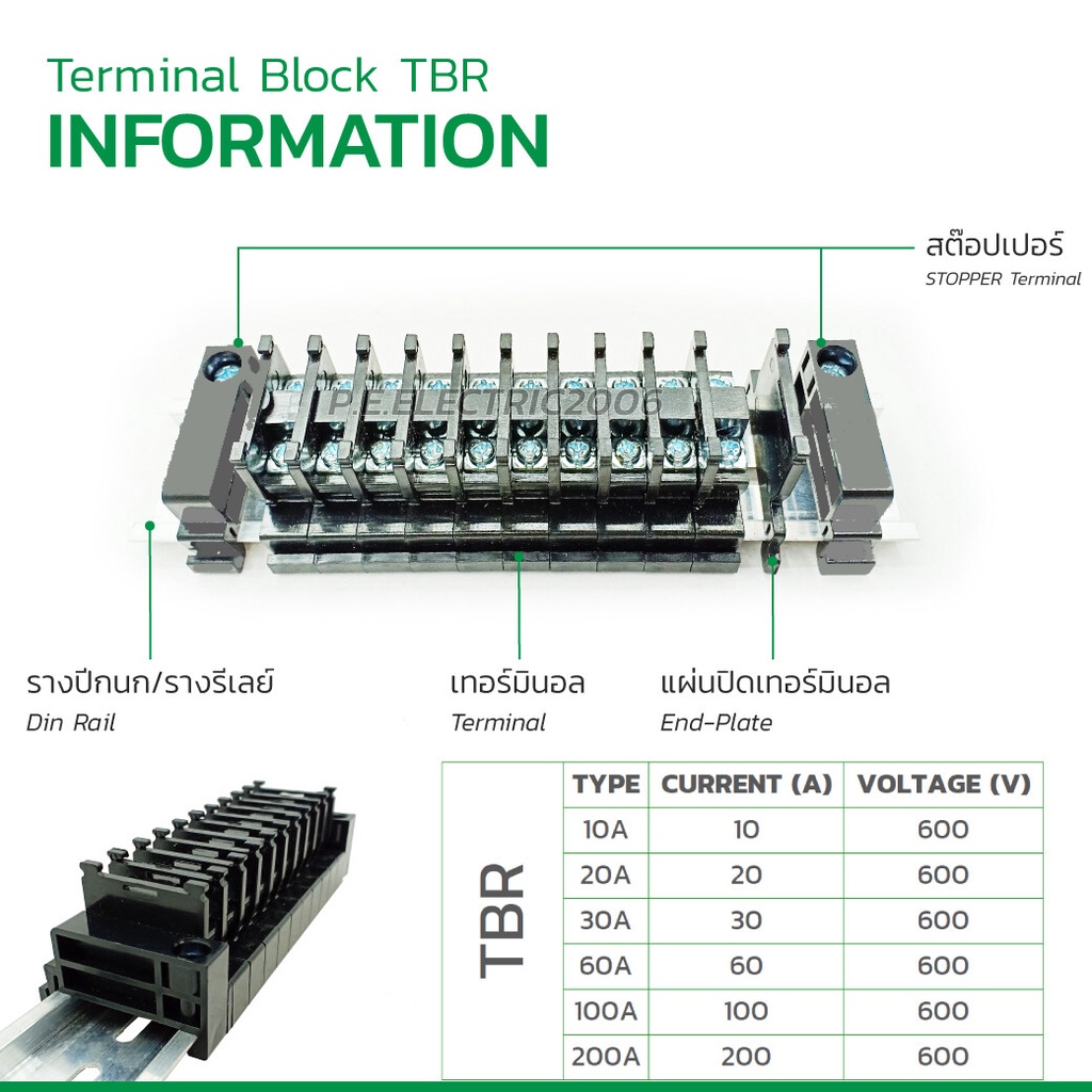 เทอร์มินอล 600V Terminal Block รุ่น TBR 10A / 20A / 30A / 60A คุณภาพดี ...