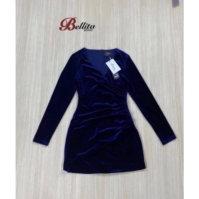 dress กำมะหยี่ ป้าย bellita ตัวนี้สวยหรูมาก ตัวเดียวออกงานคือดี | Shopee Thailand