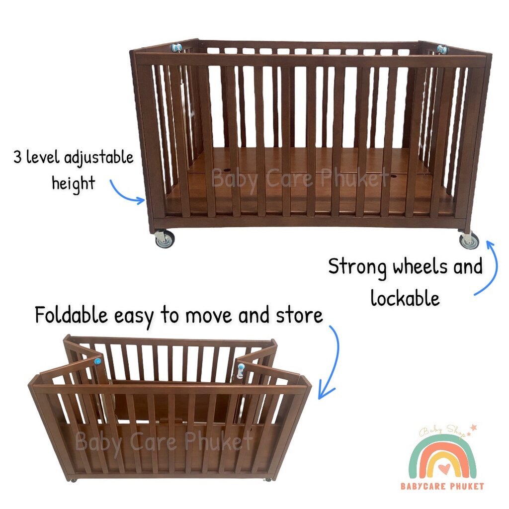 Folding Baby Cot เตียงไม้พับได้ | Shopee Thailand