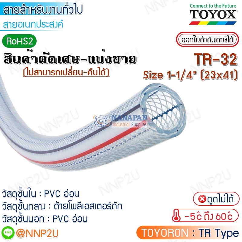 TOYOX สายยางไส้เชือก TOYORON รุ่น TR-32 Size 1-1/4"(32 x 14 mm.) สายลม สายแก๊ส สายเอนกประสงค์ ...