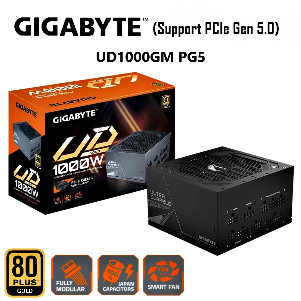 POWER SUPPLY (อุปกรณ์จ่ายไฟ) GIGABYTE UD1000GM PG5 1000W (80 PLUS Gold) (Support PCIe Gen 5.0 ...