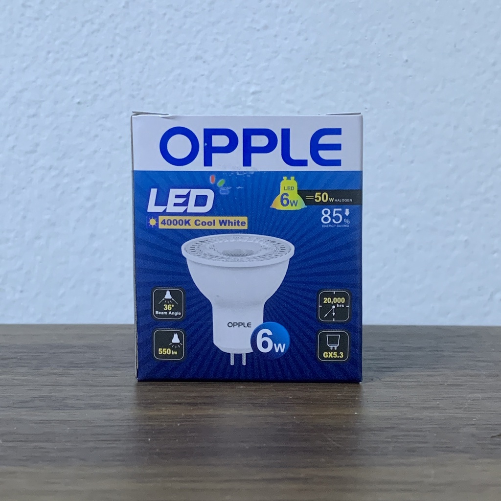 OPPLE หลอดไฟ LED MR16 6W 220V ขั้วGX5.3 แสงวอร์มไวท์ 2700K / แสงคูลไวท์ 4000K / แสงเดย์ไลท์ ...