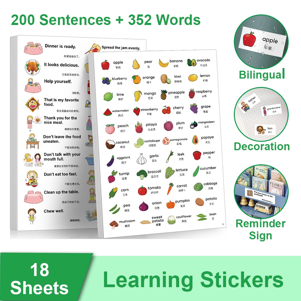 200 English Family Daily Routines Stikers Sentences Common Chinese ...