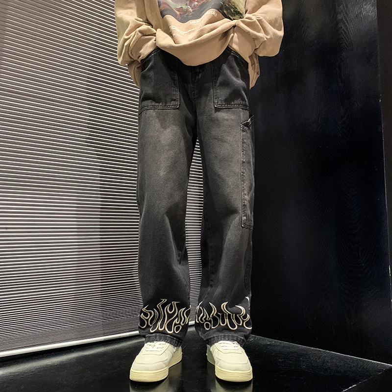 กางเกงยีนขากว้าง ทรงตรง ทรงหลวม ปักลาย สไตล์สตรีท แฟชั่นอเมริกัน ...