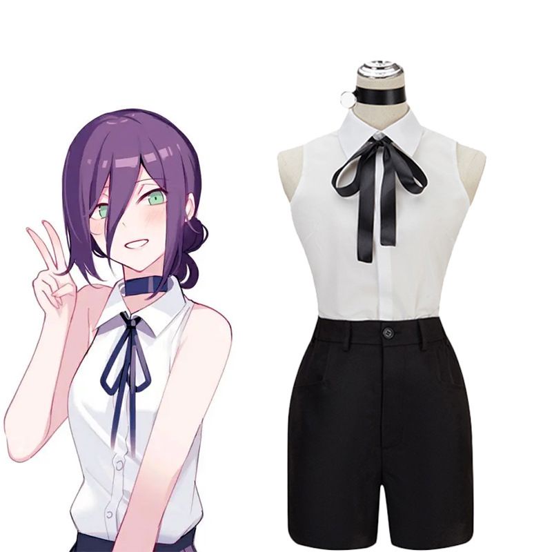 Chainsaw Man Reze Cosplay Shirt Shorts Uniform Set Sleeveless Bomb Sexy ...