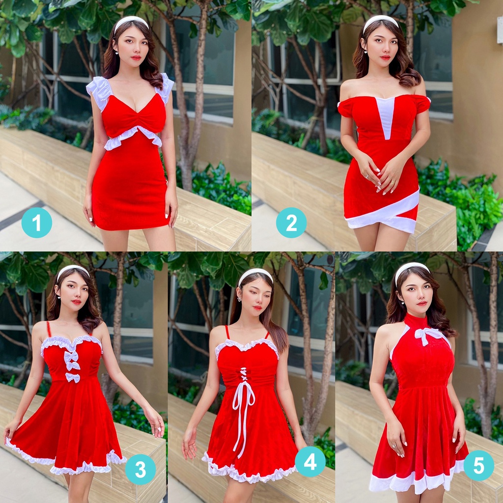 New พร้อมส่ง ชุดแซนตี้ ชุดคริสมาสต์ กำหมะหยี่ ชุดสีแดง Santa Santy ...