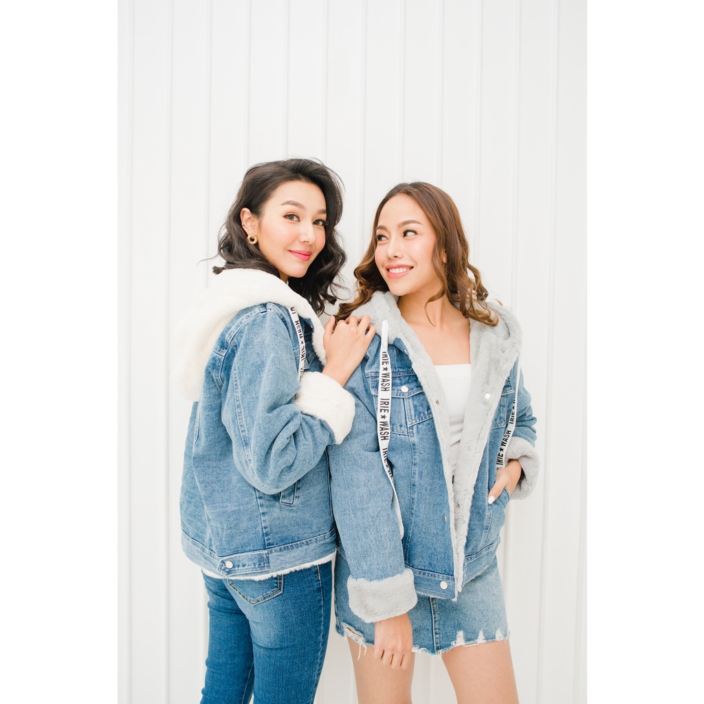 [ coatto.bkk ] เสื้อแจ็คเก็ตกันหนาวเดนิมบุขนพร้อมฮู้ดขนนิ่ม | Shopee ...