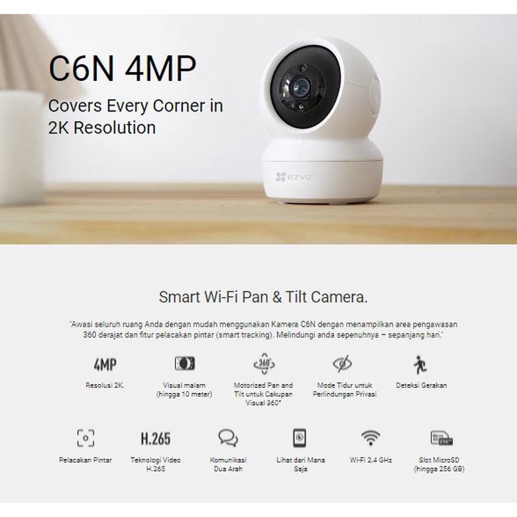 Ezviz C6N 4MP Wi-Fi PT Camera IP Security Camera 2.4GHz | Shopee Thailand