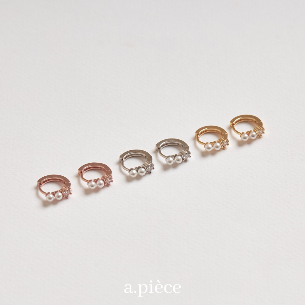 A.piece ต่างหู [silver 925 post] Middle pearl one-touch | Shopee Thailand