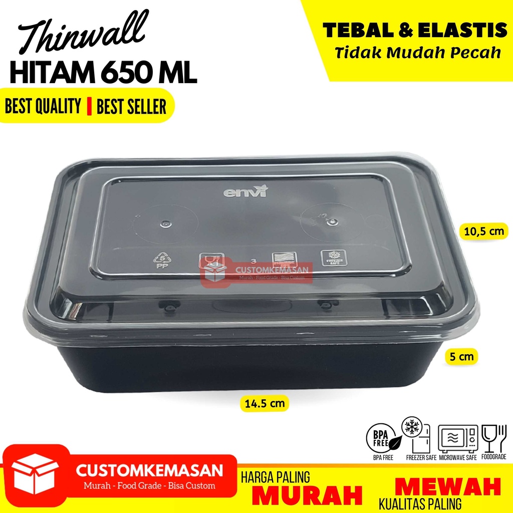 Hitam Premium Black Thinwall 650 ML / ภาชนะพลาสติก / ภาชนะบรรจุอาหาร ...
