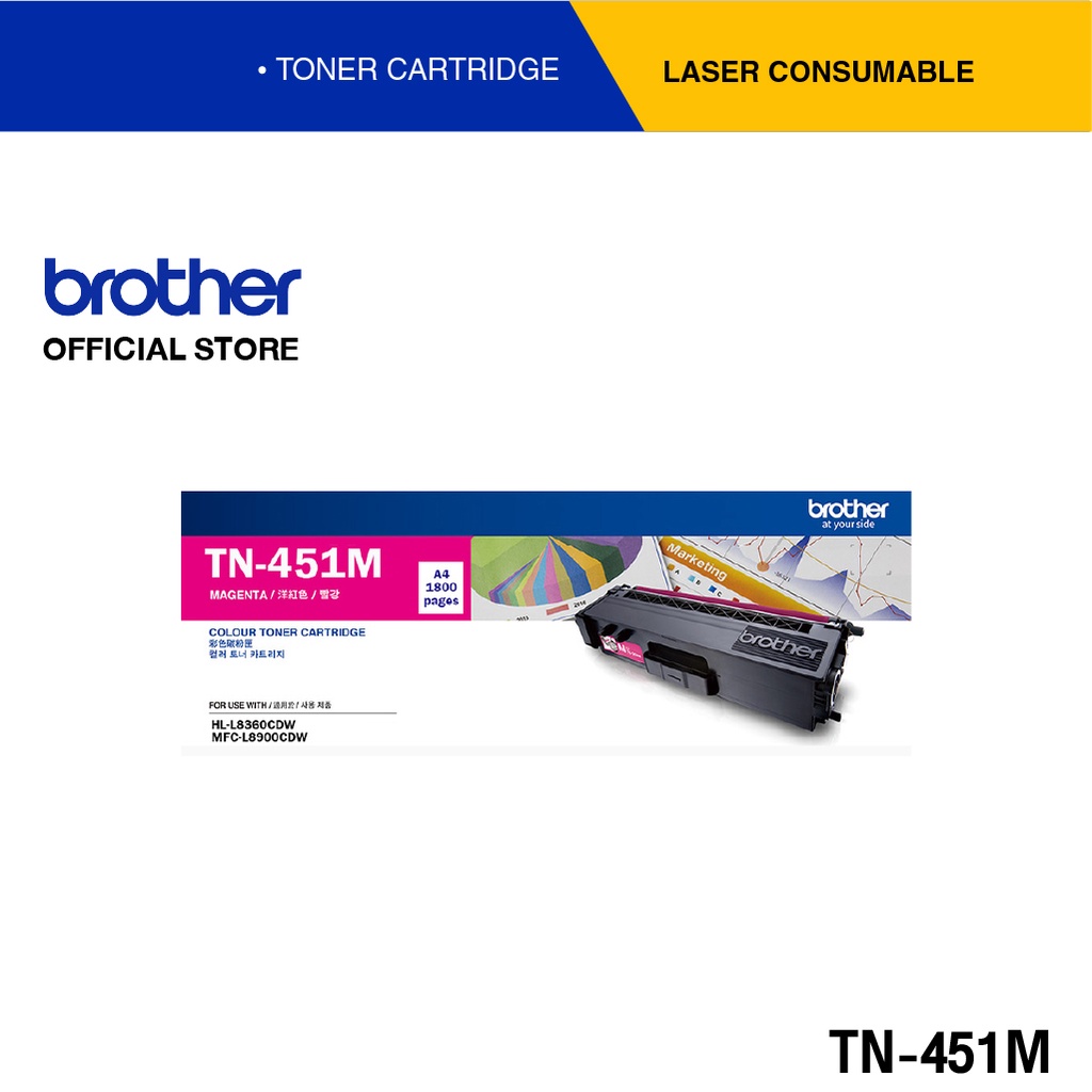 Brother TN-451M ตลับผงหมึก (โทนเนอร์) สีชมพู สำหรับรุ่น HL-L8260CDN, HL ...