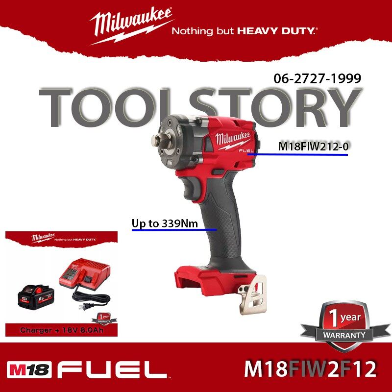 Milwaukee M18 FIW212 บล็อกแบตเตอรี่ไร้สาย ขนาด 4 หุน แรงบิดสูงสุด 339NM ...