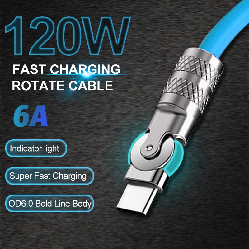 สายเคเบิลเล่นเกม USB Type-C Android 120W 6A หมุนได้ 180 องศา สําหรับ ...