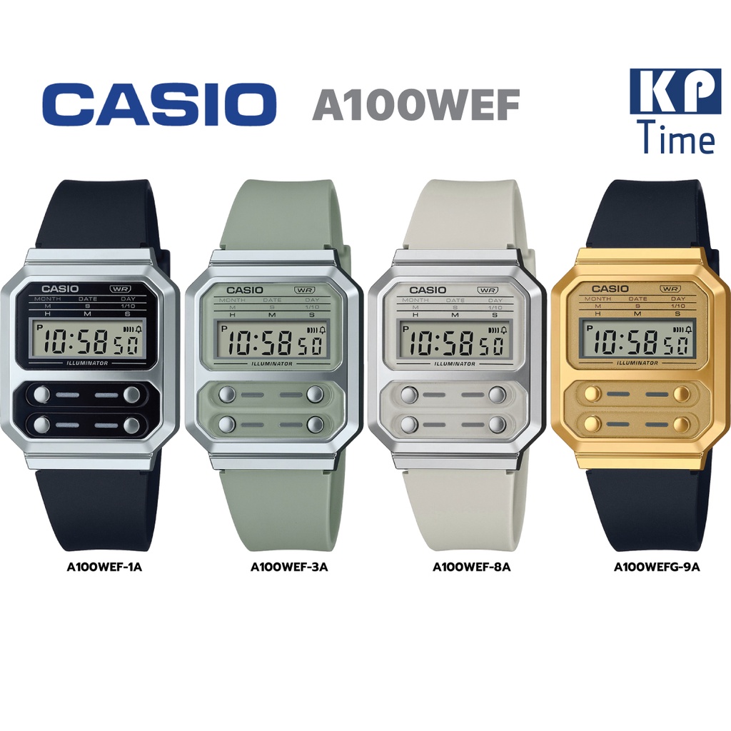 Casio Digital นาฬิกาข้อมือผู้หญิง สายเรซิน รุ่น A100WEF ของแท้ประกัน ...