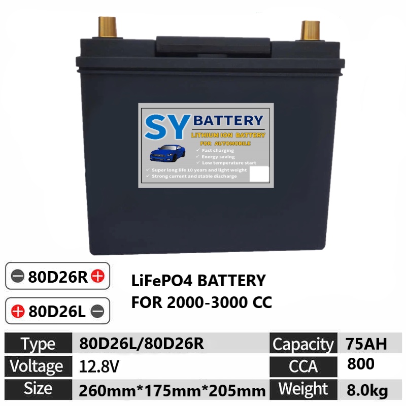 SY Battery แบตเตอรี่สำหรับรถยนต์ แบบลิเธียมฟอสเฟต LiFePO4 12V 30-100 Ah ...
