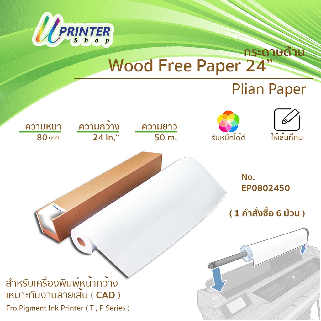 Plain Paper 24/36/44นิ้ว กระดาษ Wood Free Paper 80 แกรม 50 เมตร แกน2 ...