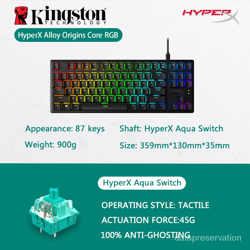 Kingston HyperX Alloy Origins Core Gaming Keyboard Aqua Switch Red ...