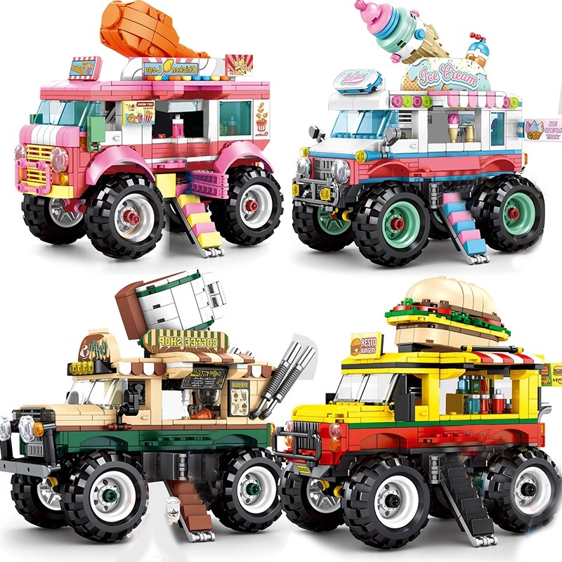 LEGO City Street View Ice Cream Van รถบรรทุกสุนัขร้อนชุดบล็อกอาคารร้าน ...