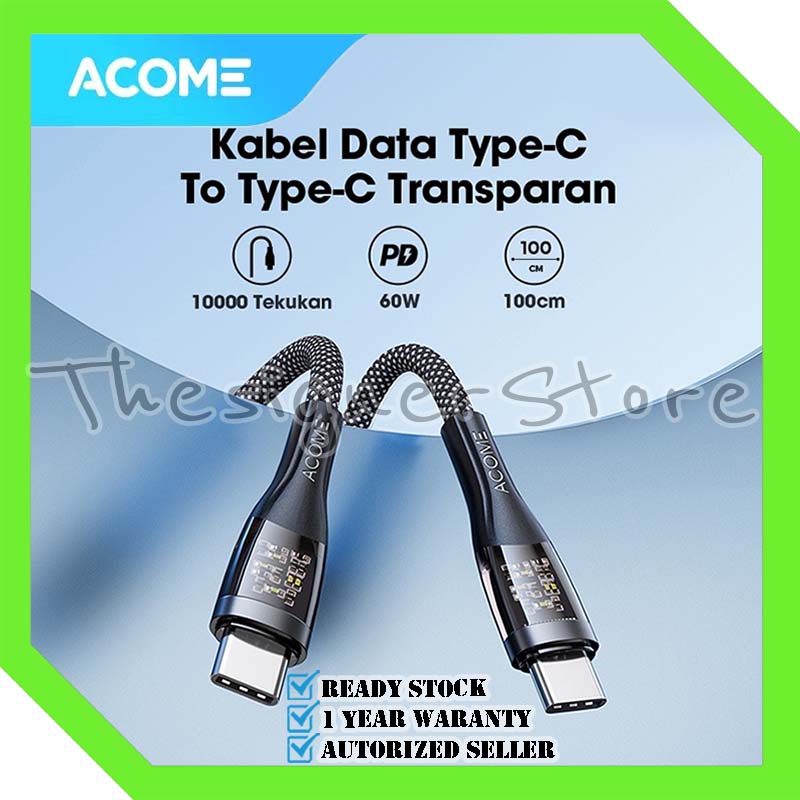 Acome APD010T สายเคเบิลข้อมูล PD Type C ถึง Type C 100 ซม. ชาร์จเร็ว 60 วัตต์ ของแท้ - รับประกัน ...