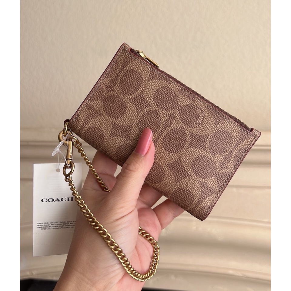 COACH ⚜️ งาน Shop ⚜️ Zip Chain Card Case In Signature Canvas กระเป๋าใส่ ...