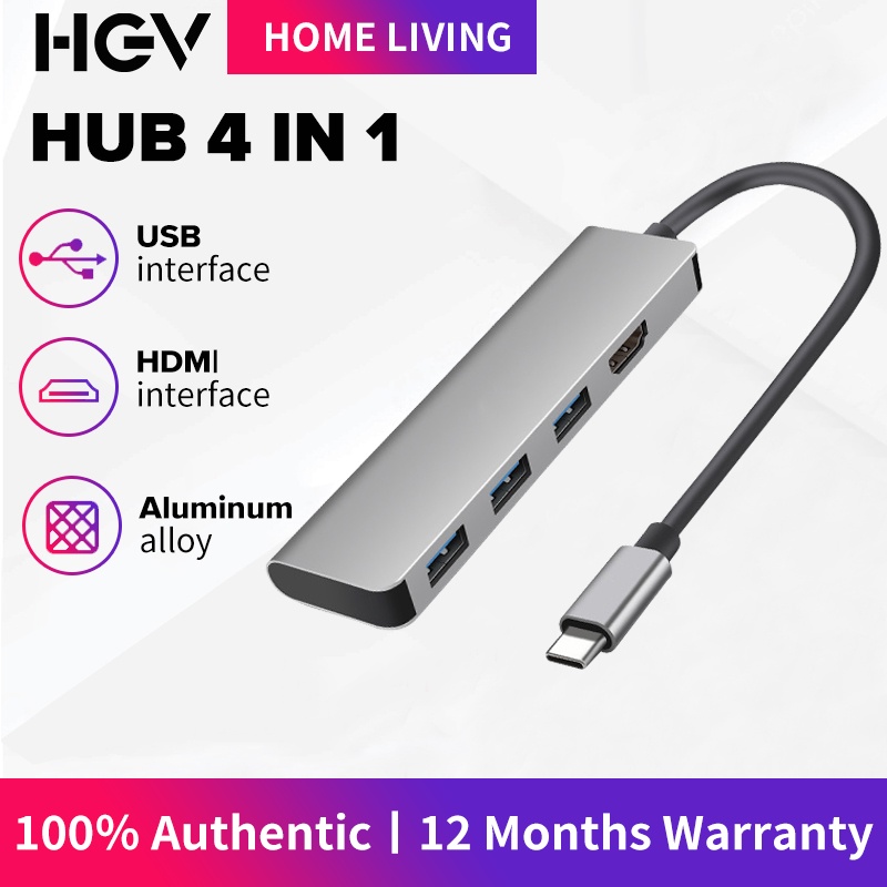 Hgv C HUB HUB 3.0 Type C 4K HDMI พอร์ตอะแดปเตอร์แยก USB 4 พอร์ต OTG ...