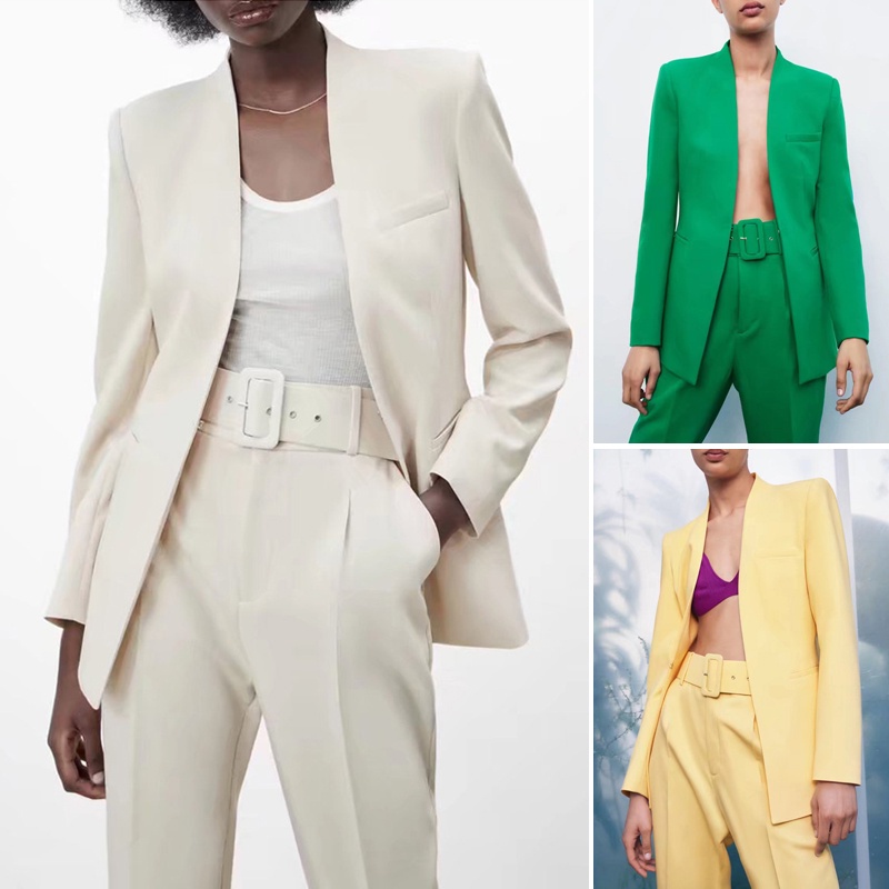 Zara Traf ฤดูใบไม้ผลิใหม่เสื้อแจ็คเก็ตสูทยาวปก + กางเกงขายาว2180701 ...