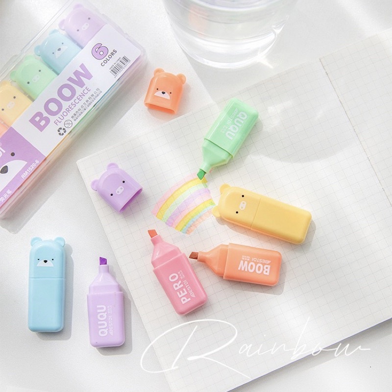 Boow hightlight ปากกาไฮไลท์หมูหมีน่ารักๆ ขนาดสำหรับพกพา ไฮไลท์พาสเทล ...