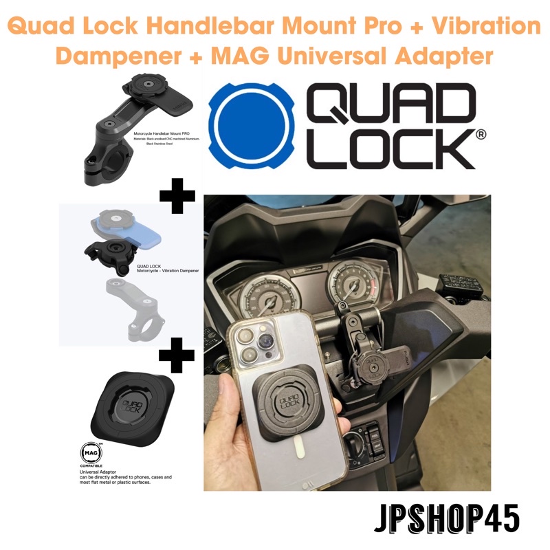 New!! Quad Lock Handlebar Mount Pro +MAG Universal Adapter + Vibration ...