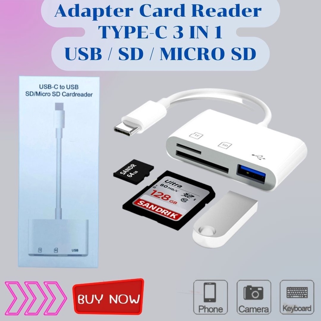 Softshop88 อะแดปเตอร์การ์ดลีดเดอร์ Type C to USB/SD/Micro SD Card reader 1 to 3 | Shopee Thailand