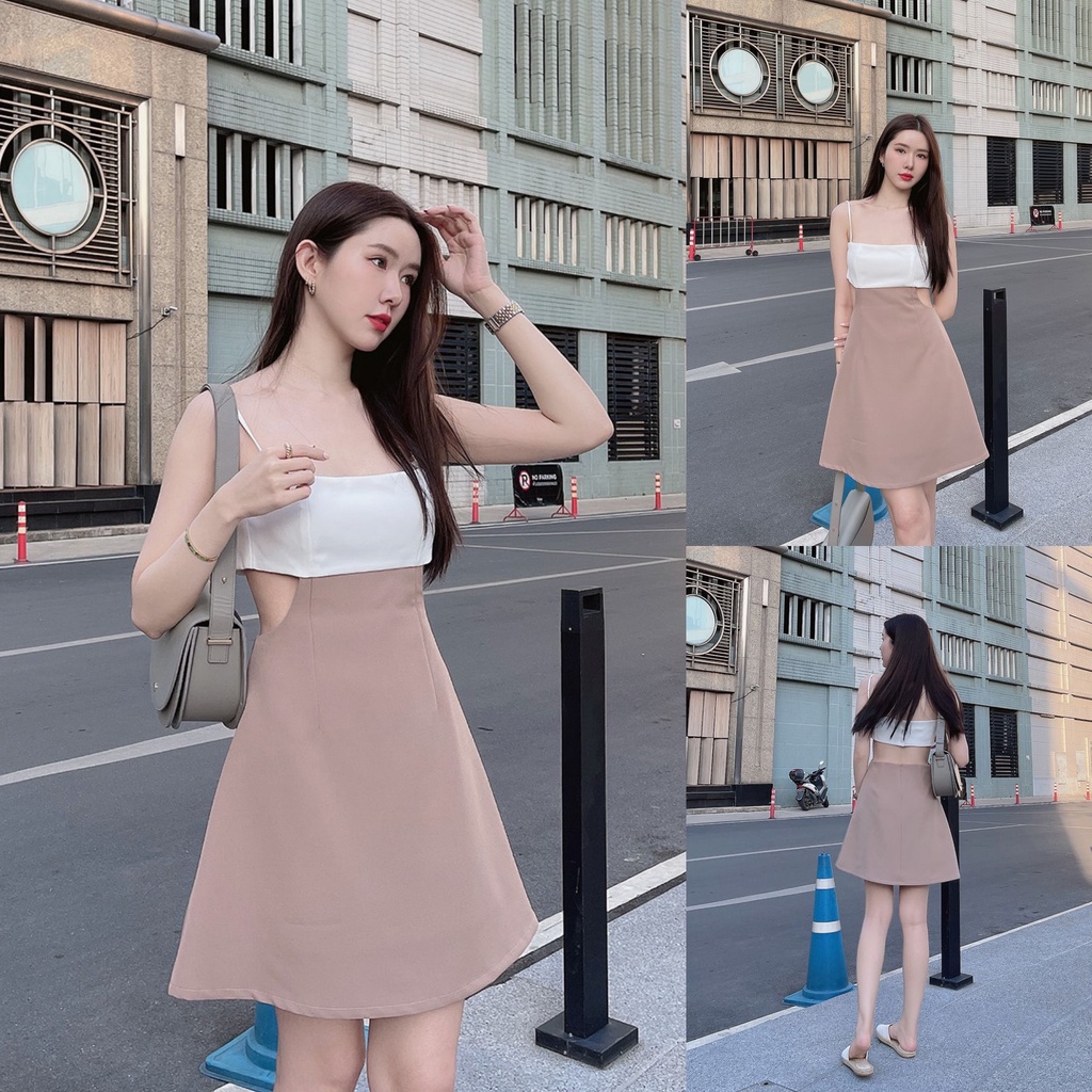 SLYQ MADE 🧵 MOET CUT OUT WAIST SINGLET DRESS เดรสสายเดี่ยวทูโทน งาน ...