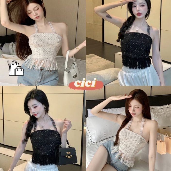 Cici(NO. 9005)เกาะอกสายคล้อง ผ้าสทวิต แต่งพู่เข้ารูป ทรวงสวยมากสาวปรี้ยวสายแซ่บ ปังมาก | Shopee ...