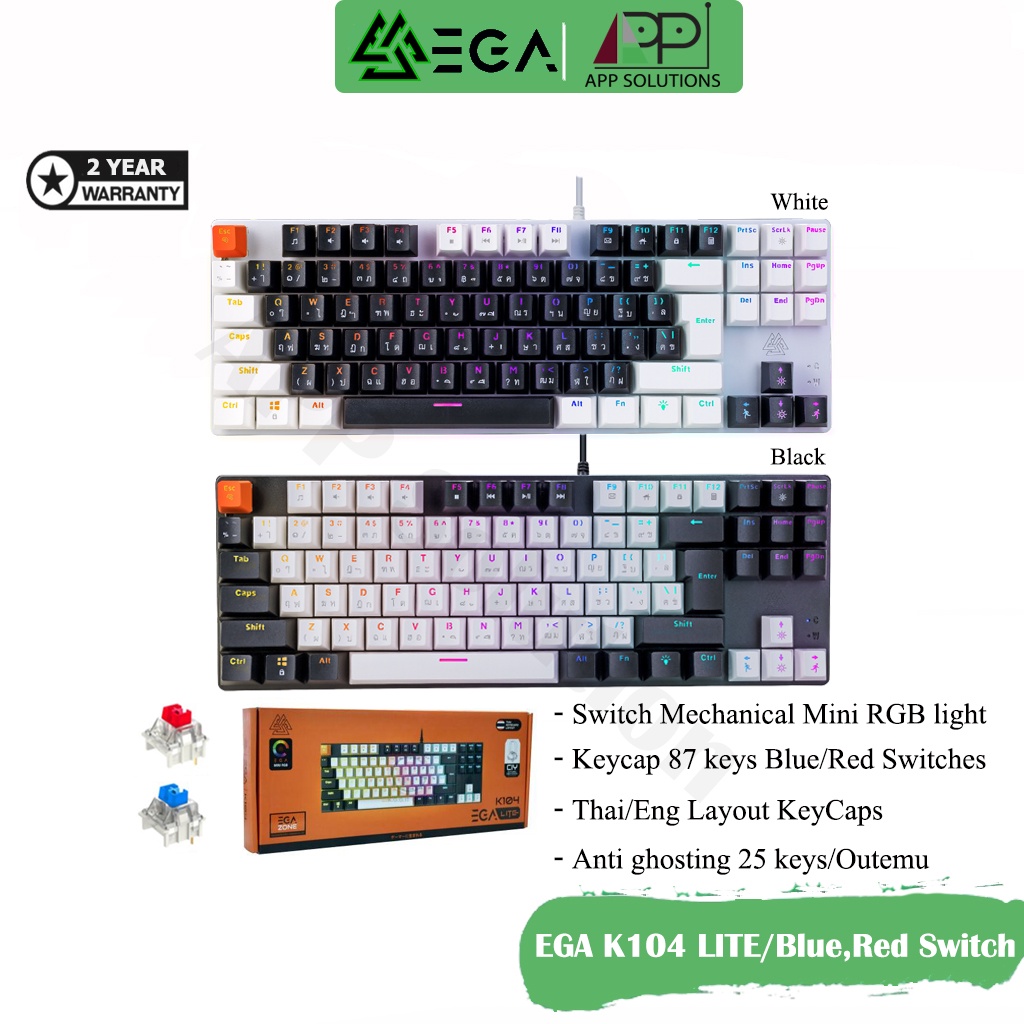 💥Free MousePad💥EGA KEYBOARD(คีย์บอร์ด)Mini Mechanical Gaming รุ่นK104 ...