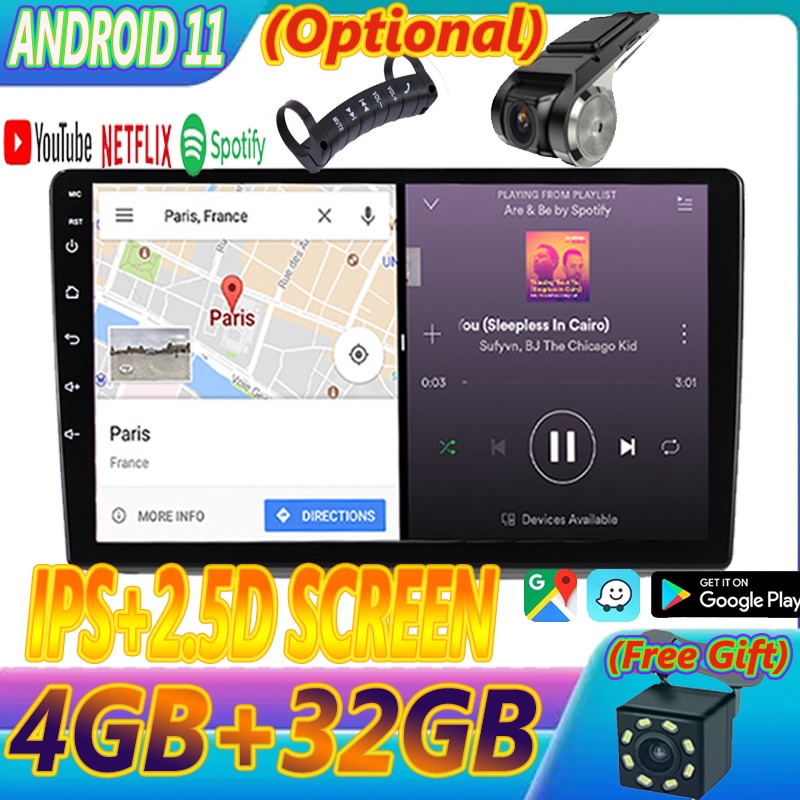 ★Promo ของขวัญ★เครื่องเล่นแอนดรอยด์ IPS 4GB+32GB หน้าจอสัมผัส 10.1 นิ้ว 2.5D 2 DIN สเตริโอ พร้อม ...