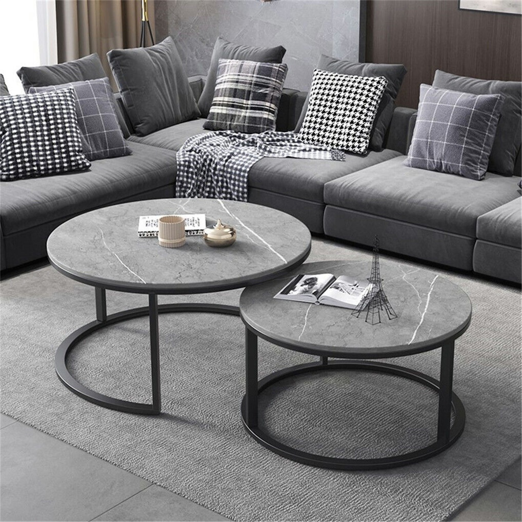 WISFOR ชุดโต๊ะกลางกาแฟหินอ่อนกลม Set of 2 Marble Round Nesting Coffee ...