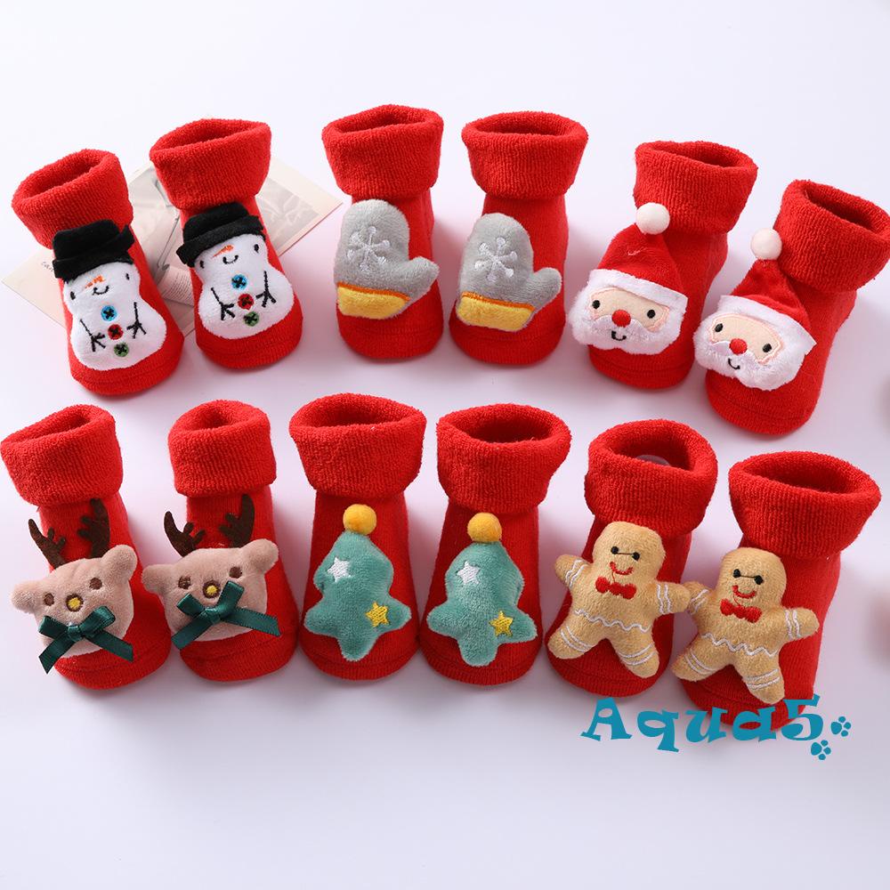 Aqq- ถุงเท้าจับ อบอุ่น ยืดหยุ่น ลายการ์ตูนคริสต์มาส กันลื่น สําหรับเด็กวัยหัดเดิน เด็กทารก เด็ก ...