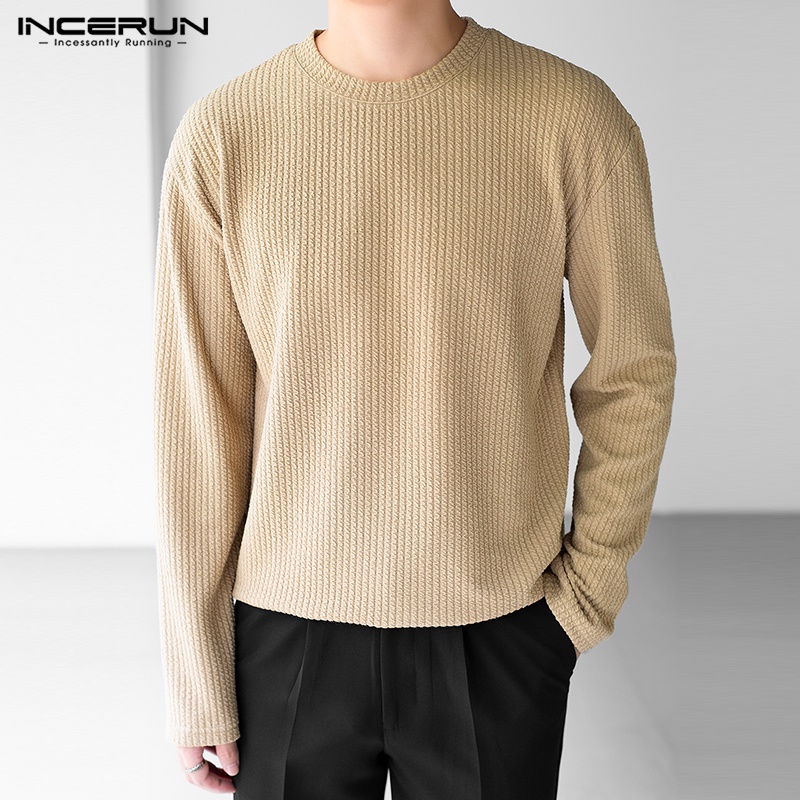 Incerun เสื้อยืดกันหนาว แขนยาว คอกลม ทรงหลวม แบบสวมหัว สําหรับผู้ชาย ...