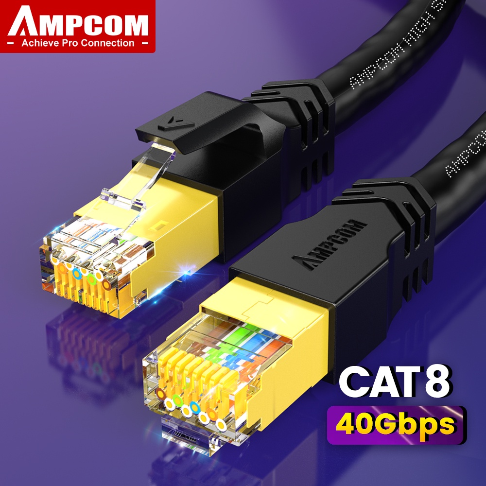 AMPCOM สายเคเบิล Ethernet CAT8, สาย Ethernet CAT8 S/FTP (24AWG, 8.0 มม. ...