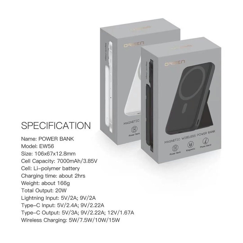 Eloop EW56 Magnetic 7000mAh แบตสำรองไร้สาย Battery Pack PowerBank ...