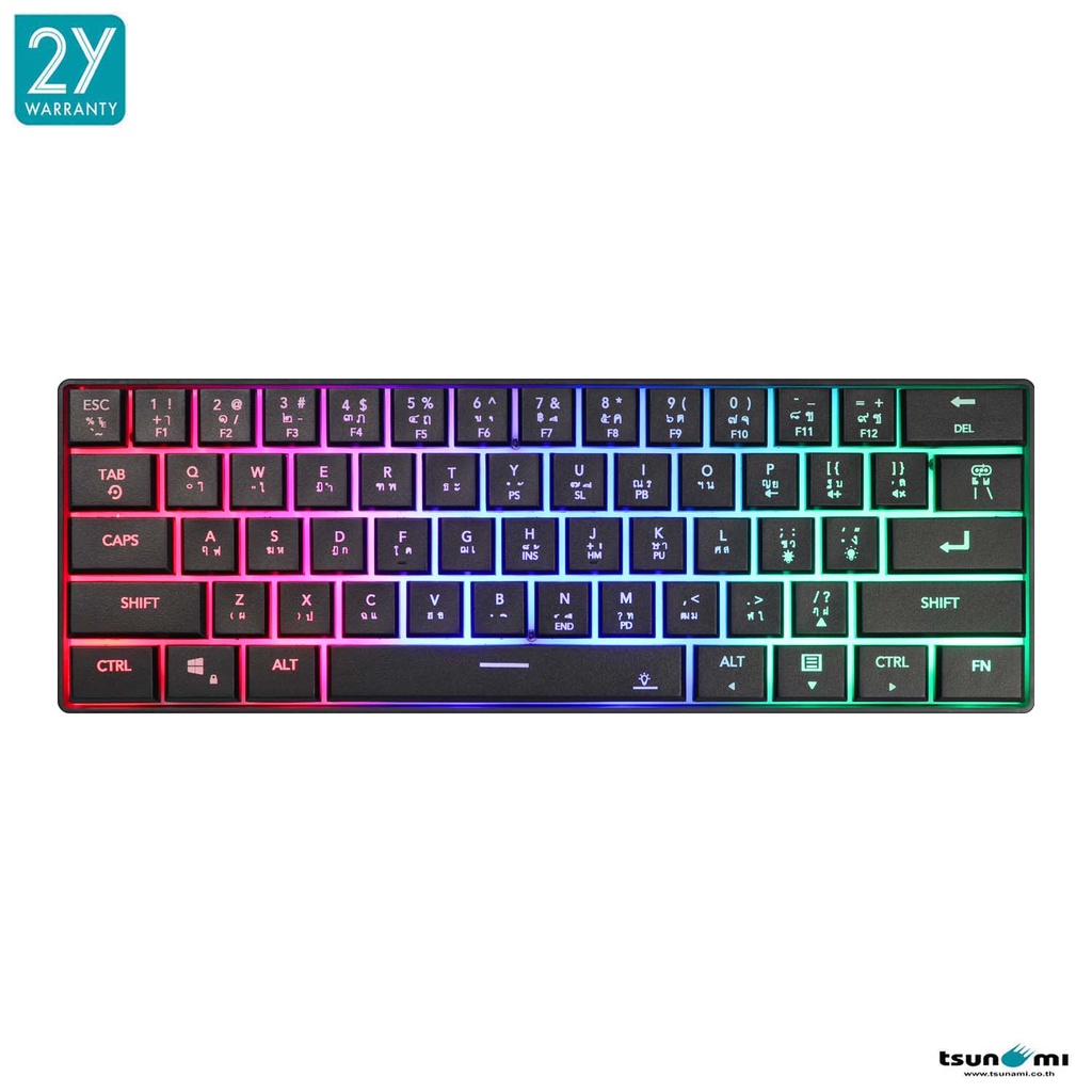 Tsunami GK-61 RGB 60% Compact Membrane Gaming Keyboard (Black) | Shopee ...